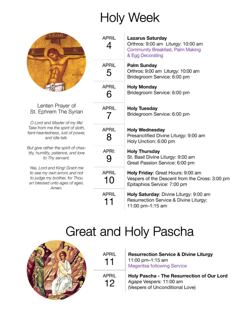 HOLY WEEK SCHEDULE 2026 - Dormition of the Virgin Mary Cathedral